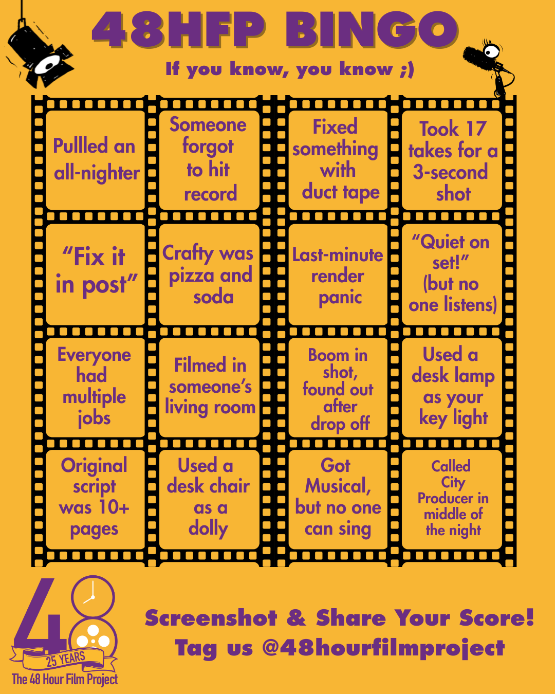 48 Hour Film Project Bingo Card | 48 Hour Film Project